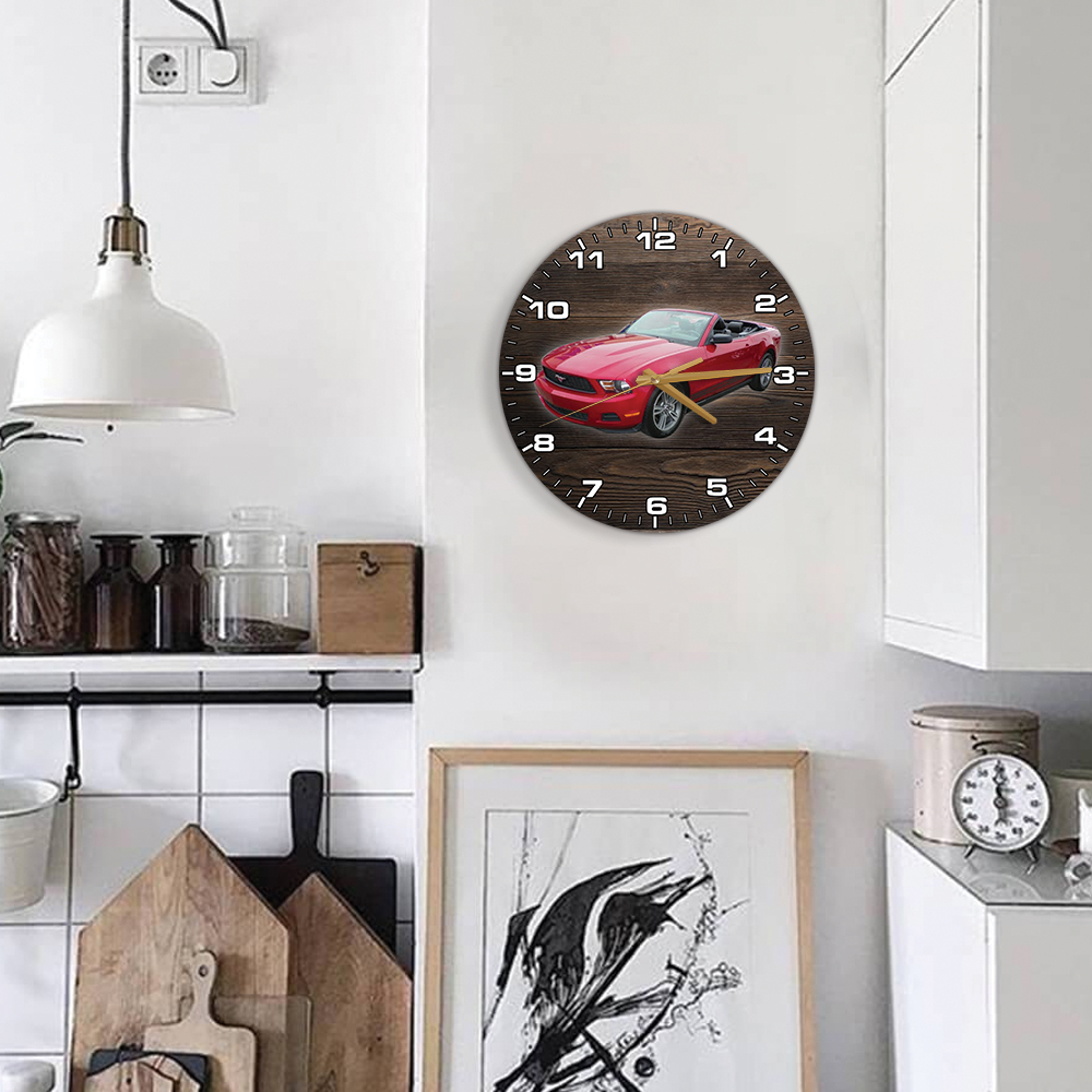 Personalized Photo Muscle Car Mustang Wooden Wall Clock – Kool-Kool
