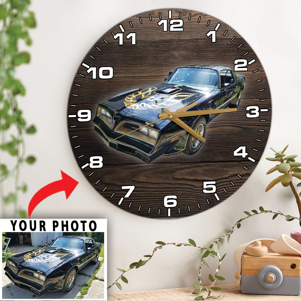 Personalized Photo Muscle Car Mustang Wooden Wall Clock – Kool-Kool