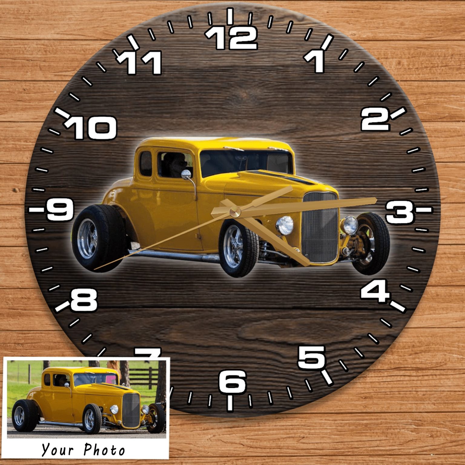 Personalized Photo Hot Rod Wall Clock, 12” Wooden, Hot Rod decor, Hot ...