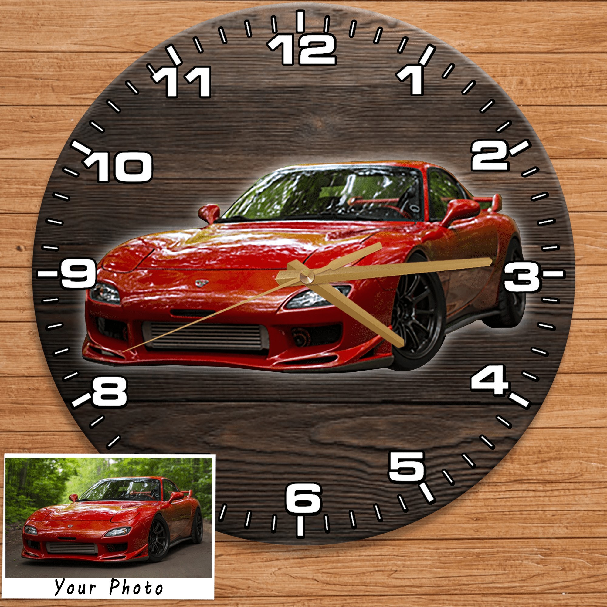 Personalized Photo Hot Rod Wall Clock, 12” Wooden, Hot Rod decor, Hot ...