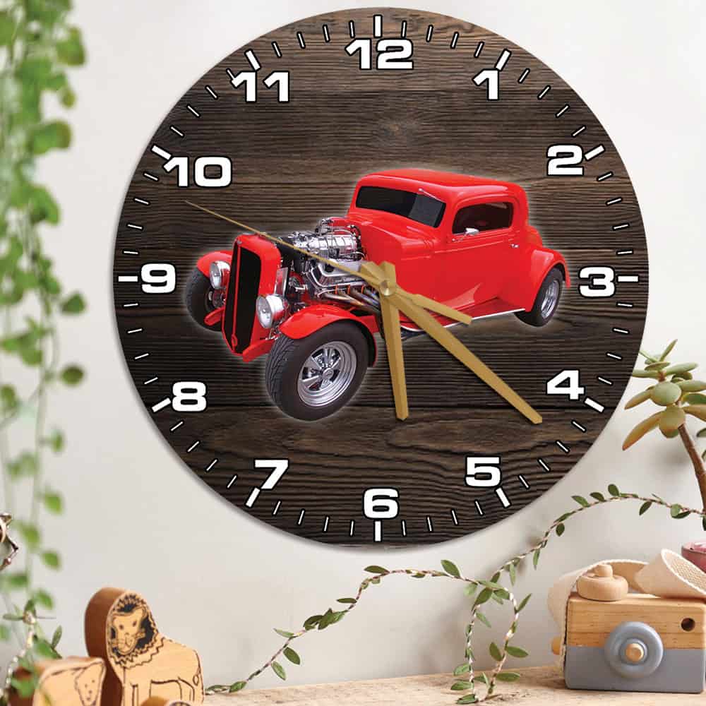 Personalized Photo Hot Rod Wall Clock, 12” Wooden, Hot Rod decor, Hot ...