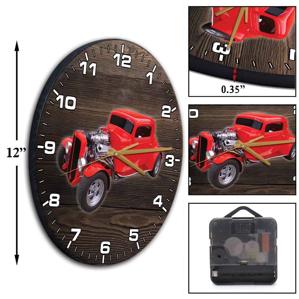 Personalized Photo Hot Rod Wall Clock, 12” Wooden, Hot Rod decor, Hot ...