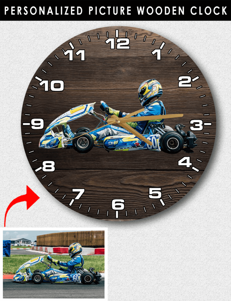 Personalized Photo Go Kart Wall Clock, 12” Wooden, Karting decor ...