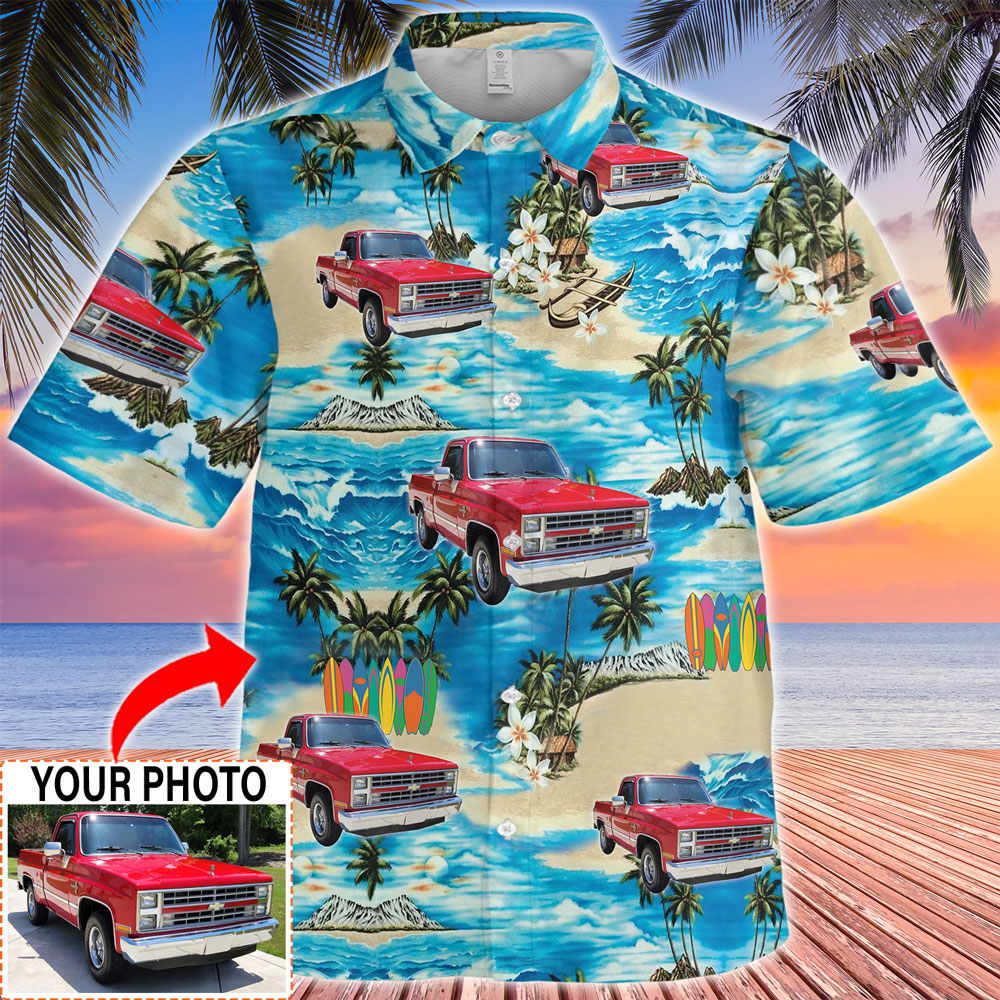 Personalized Photo Pickup Truck Hawaiian Shirt, Classic Truck Xmas gift ...