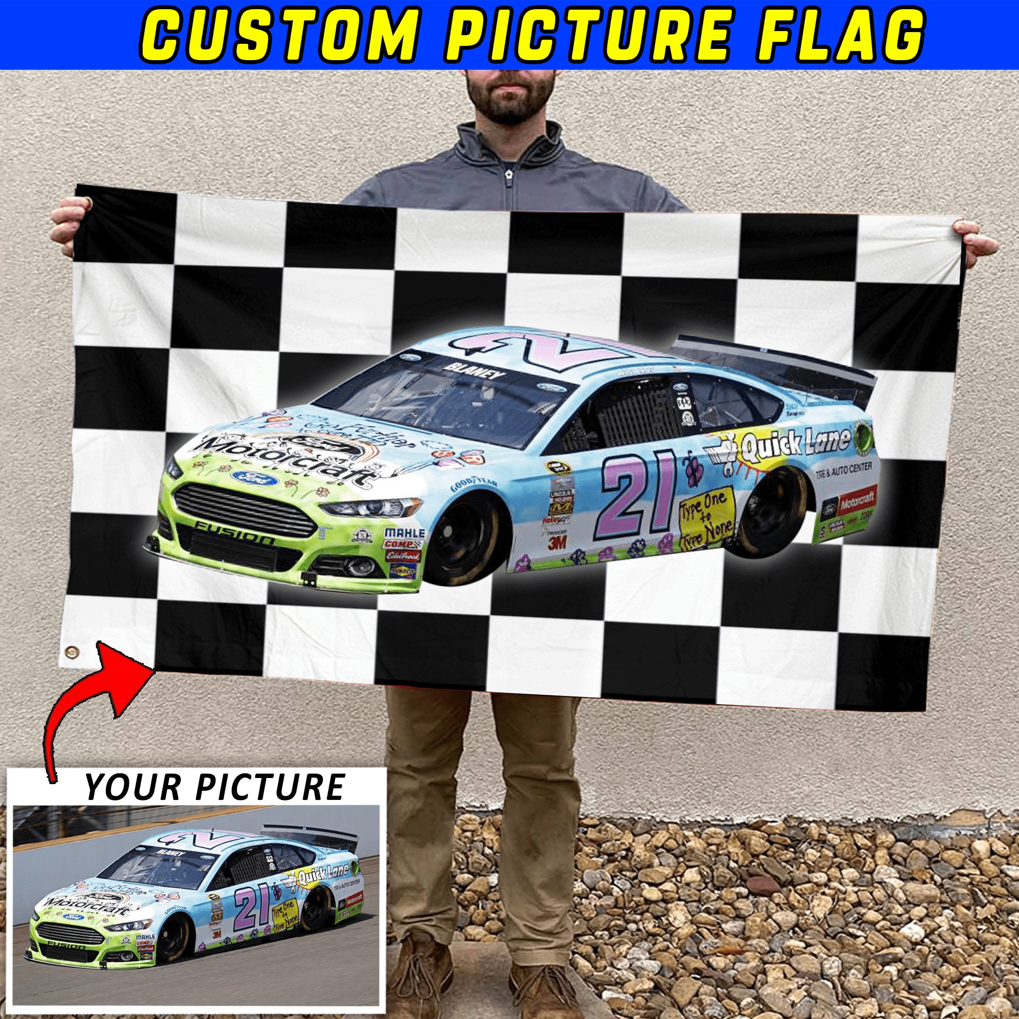 Personalized Photo Stock Car Racing Checkered Flag – Kool-Kool