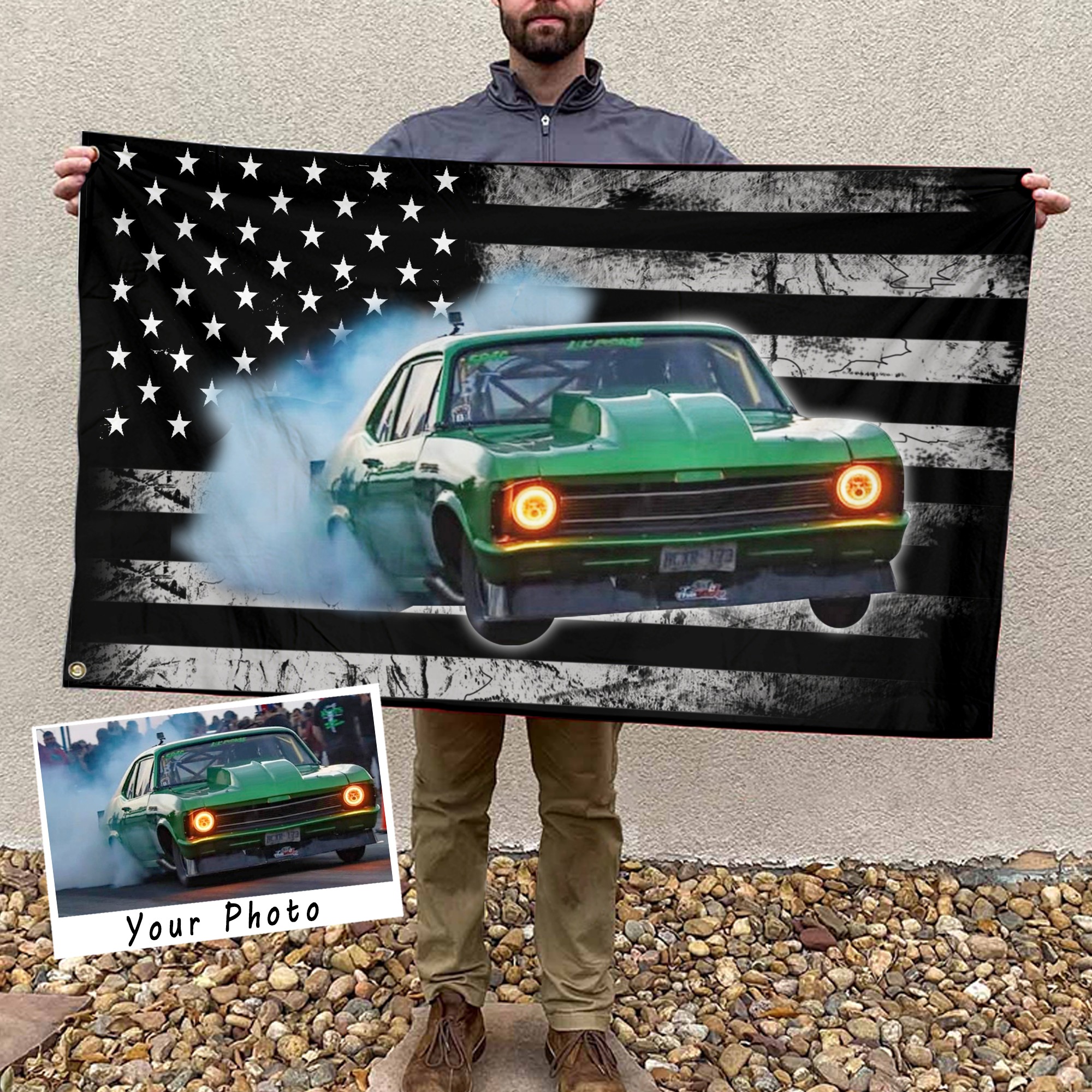 Personalized Photo Stock Car Racing American Flag – Kool-Kool