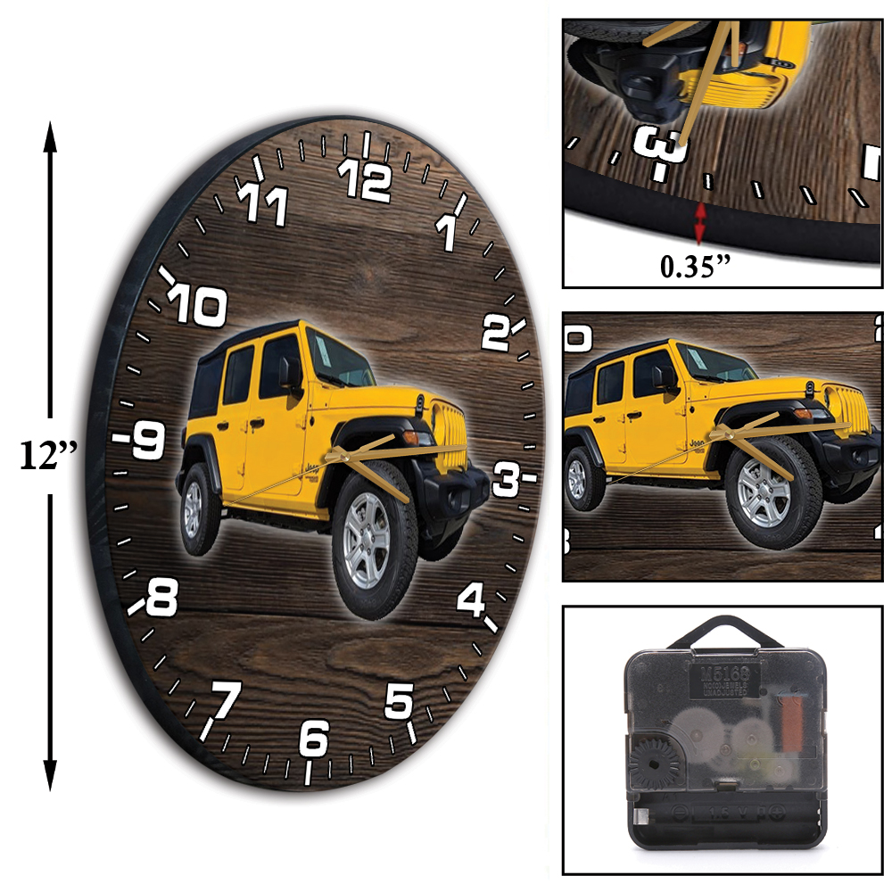 Personalized Photo Jeep Wooden Wall Clock, Custom Photo Jeep Garage ...
