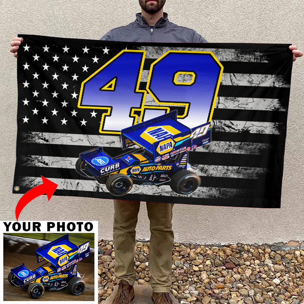 Dirt Track Racing Custom Photo & Number American House Flag (AME-BK311 ...
