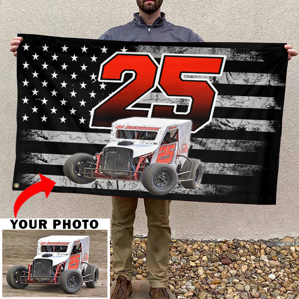 Dirt Track Racing Custom Photo & Number American House Flag (AME-BK311 ...