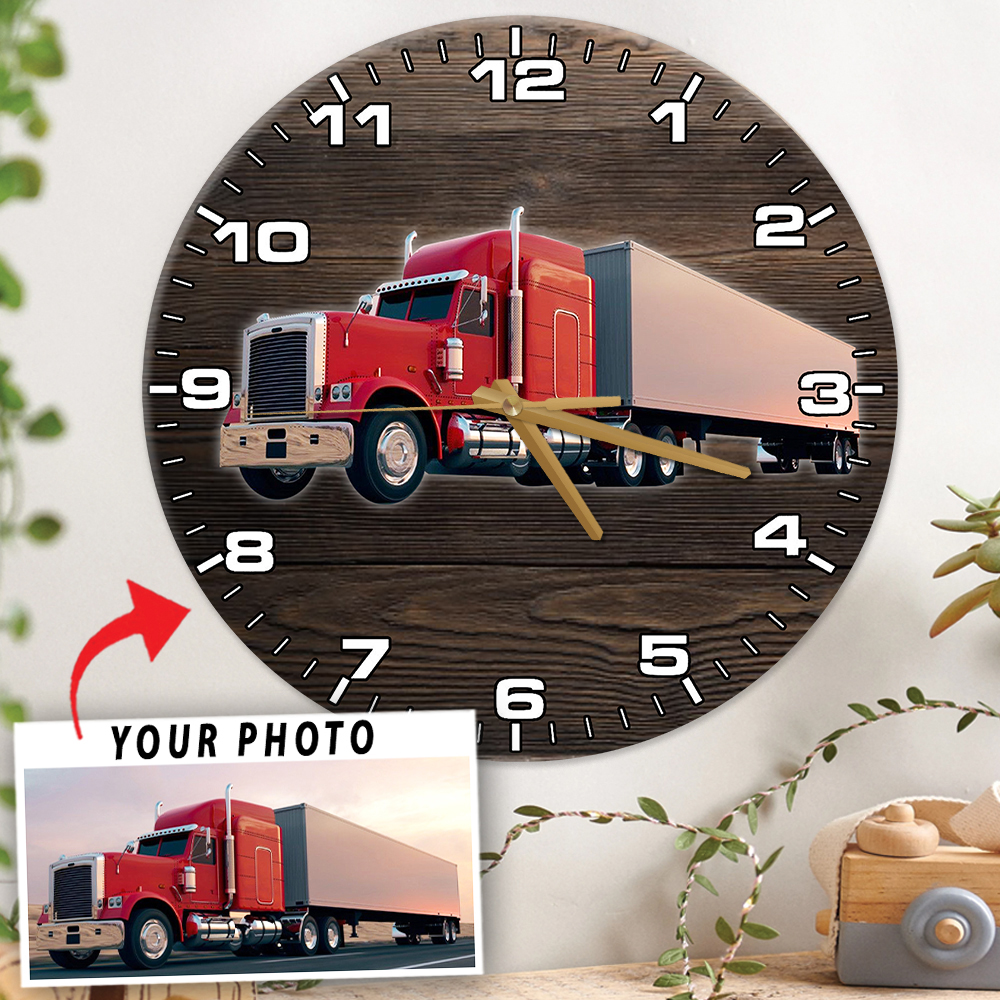 Big Truck, Trucker, Big Rigs Personalized Photo Wall Clock, 12” Wooden ...