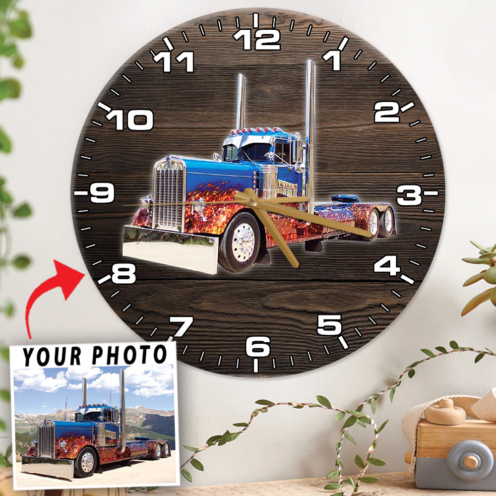 Big Truck, Trucker, Big Rigs Personalized Photo Wall Clock, 12” Wooden ...