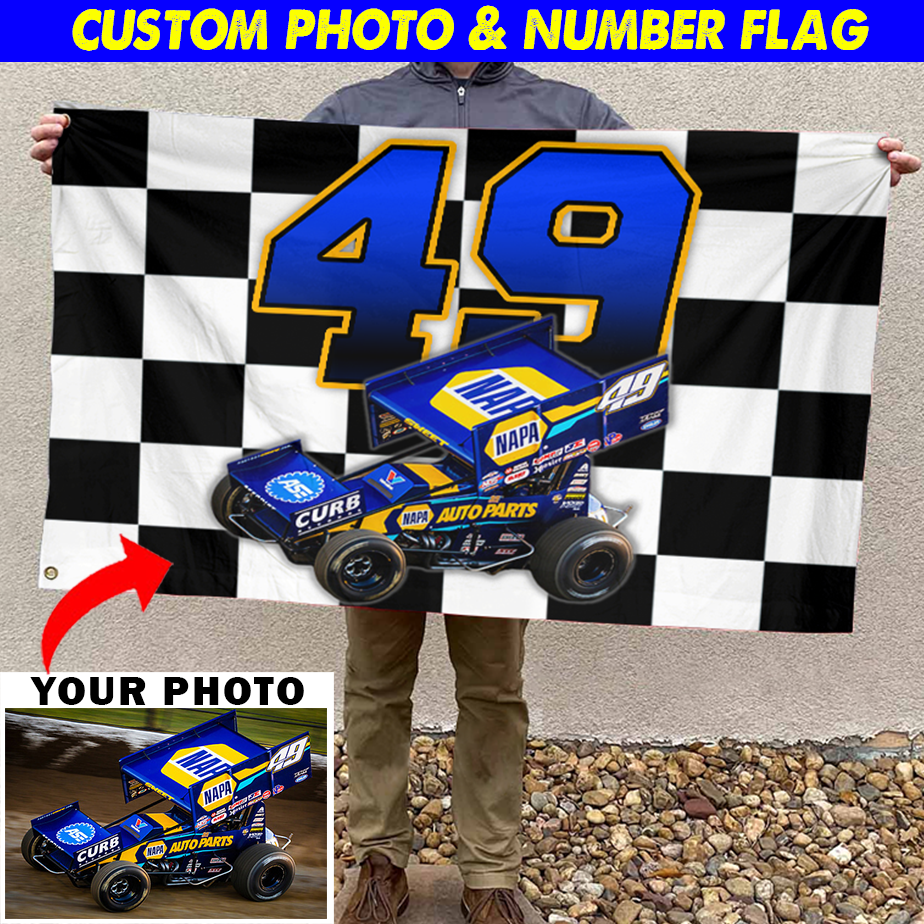 Dirt Track Racing Custom Photo & Number Checkered Flag (Checkered-BK311 ...