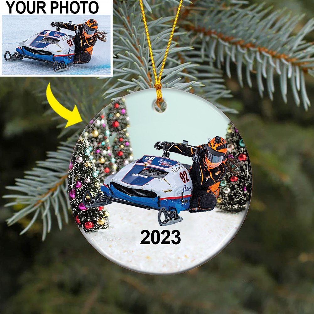 Personalized Photo Snowmobile Lovers Ceramic Ornament, Snowmobile ...