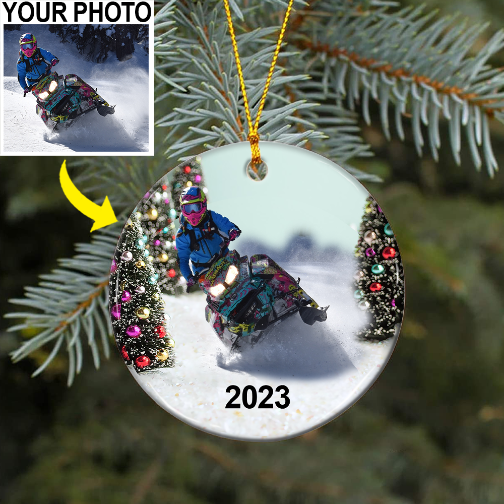 Personalized Photo Snowmobile Lovers Ceramic Ornament, Snowmobile ...