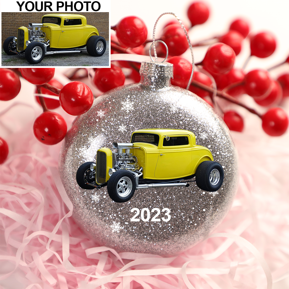 Personalized Photo Hot Rod Lovers Glitter Plastic Ornament, Hot Rod ...