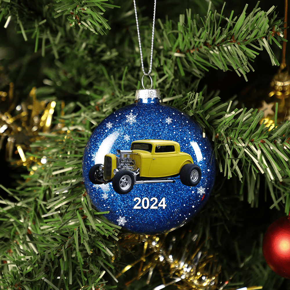 Personalized Photo Hot Rod Lovers Glitter Plastic Ornament, Hot Rod ...