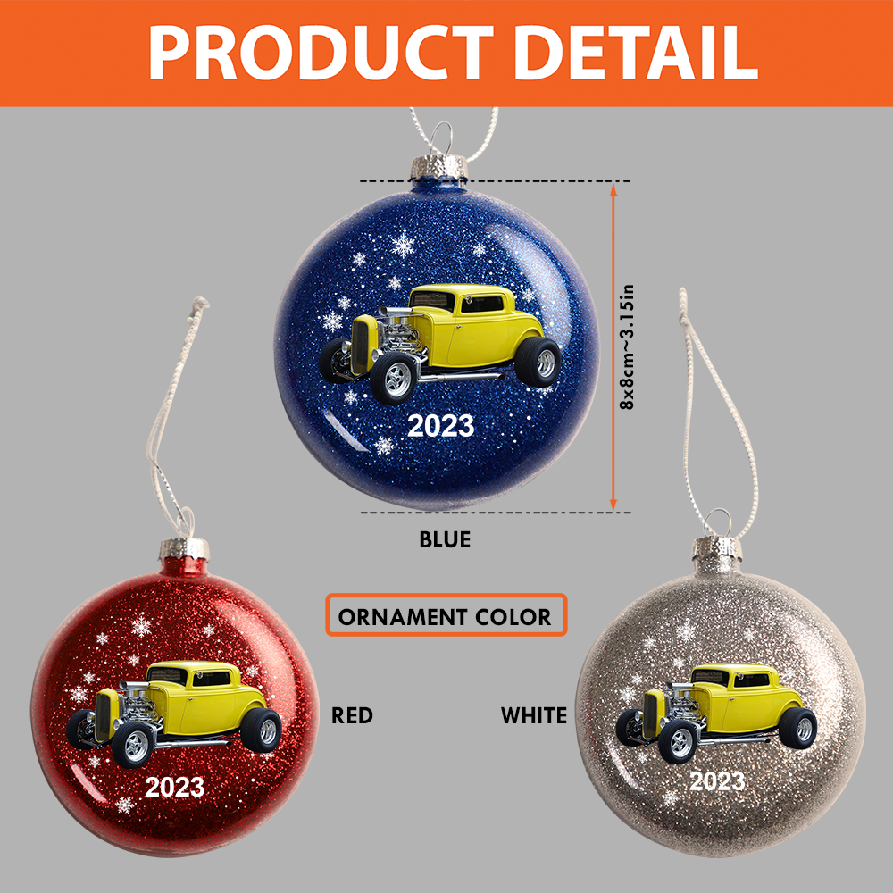Personalized Photo Hot Rod Lovers Glitter Plastic Ornament, Hot Rod ...