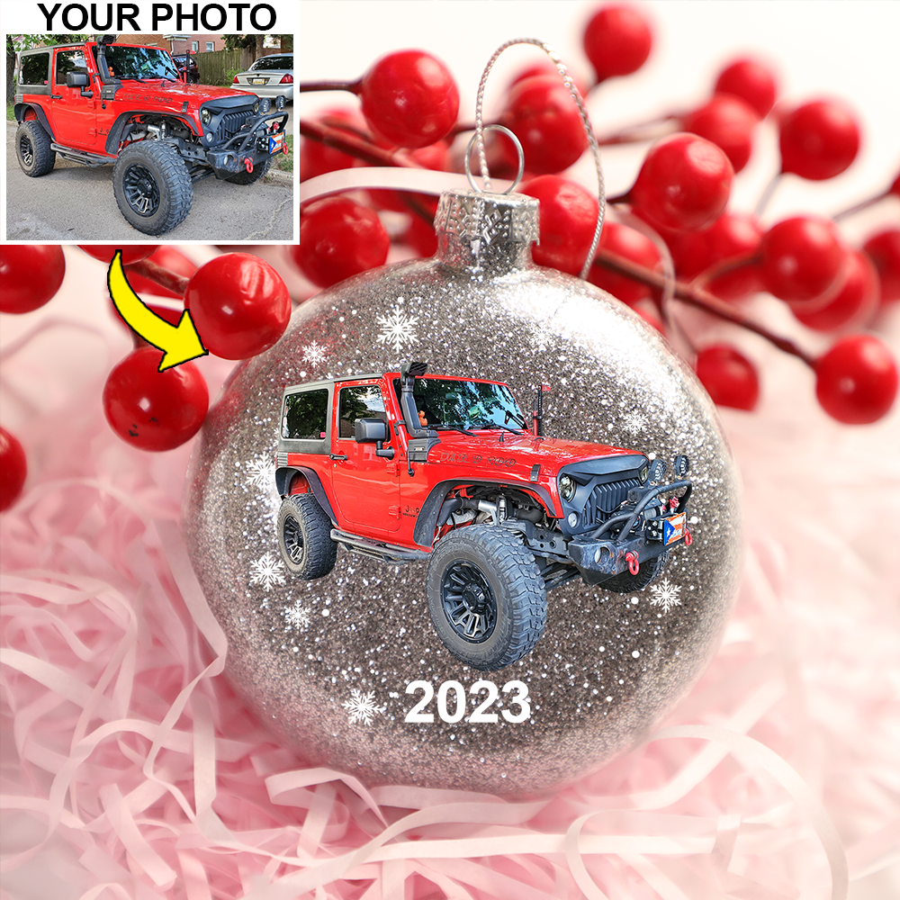 Personalized Photo Jeep Lovers Glitter Plastic Ornament, Jeep Christmas ...