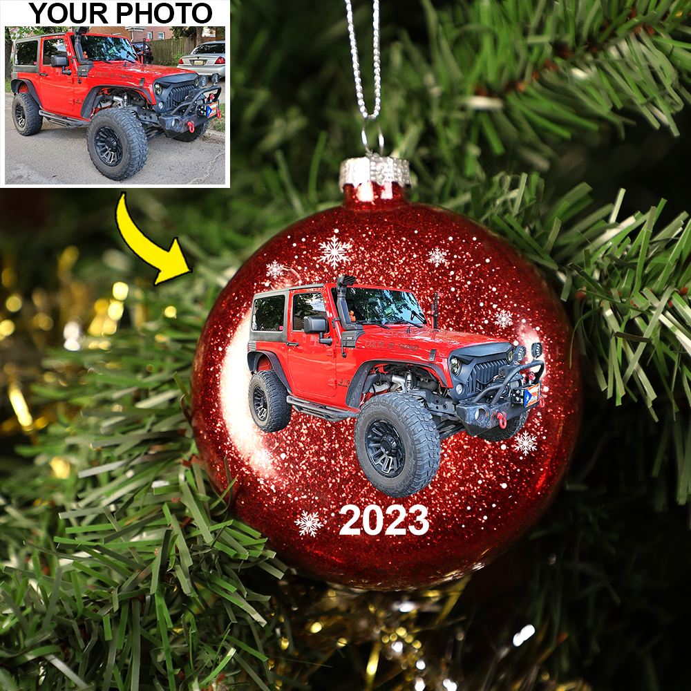 Personalized Photo Jeep Lovers Glitter Plastic Ornament, Jeep Christmas ...