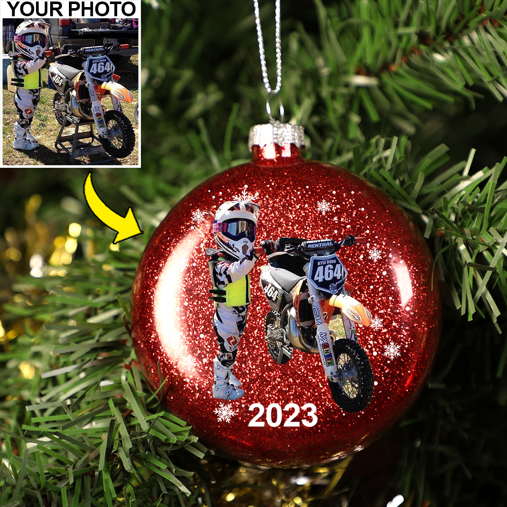 Personalized Photo Motocross Lovers Glitter Plastic Ornament, Motocross ...