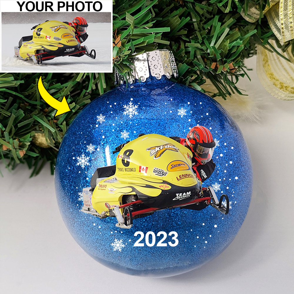 Personalized Photo Snowmobile Lovers Glitter Plastic Ornament ...