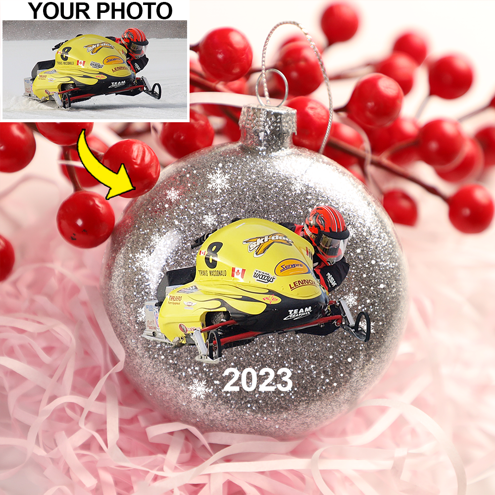 Personalized Photo Snowmobile Lovers Glitter Plastic Ornament ...