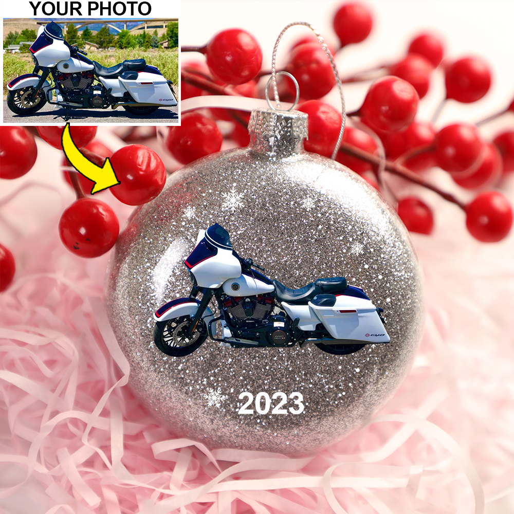 Personalized Photo Motorcycle Lovers Glitter Plastic Ornament ...