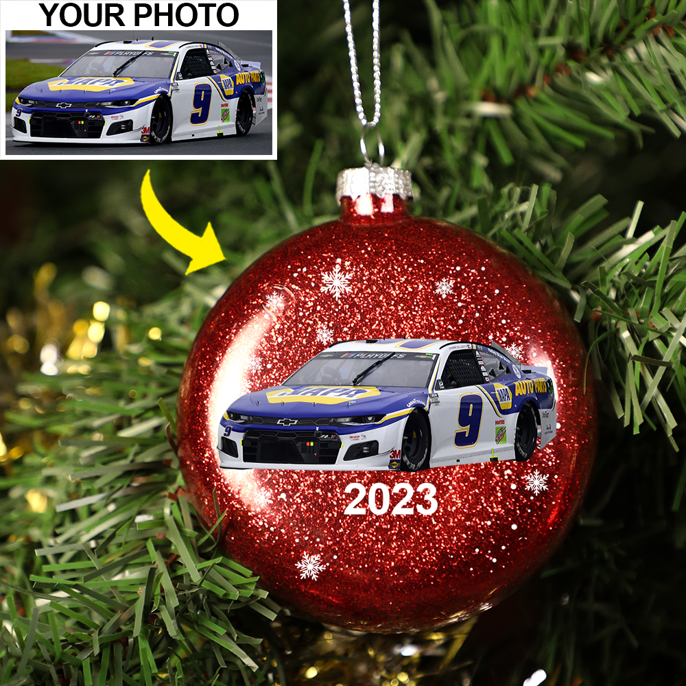 Personalized Photo Stock Car Racing Lovers Glitter Plastic Ornament, Stock Car Racing Christmas ...