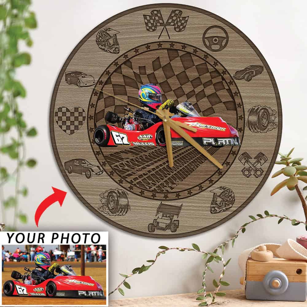 Personalized Photo Dirt Track Racing Wall Clock, 12” Wooden, Dirt Track ...