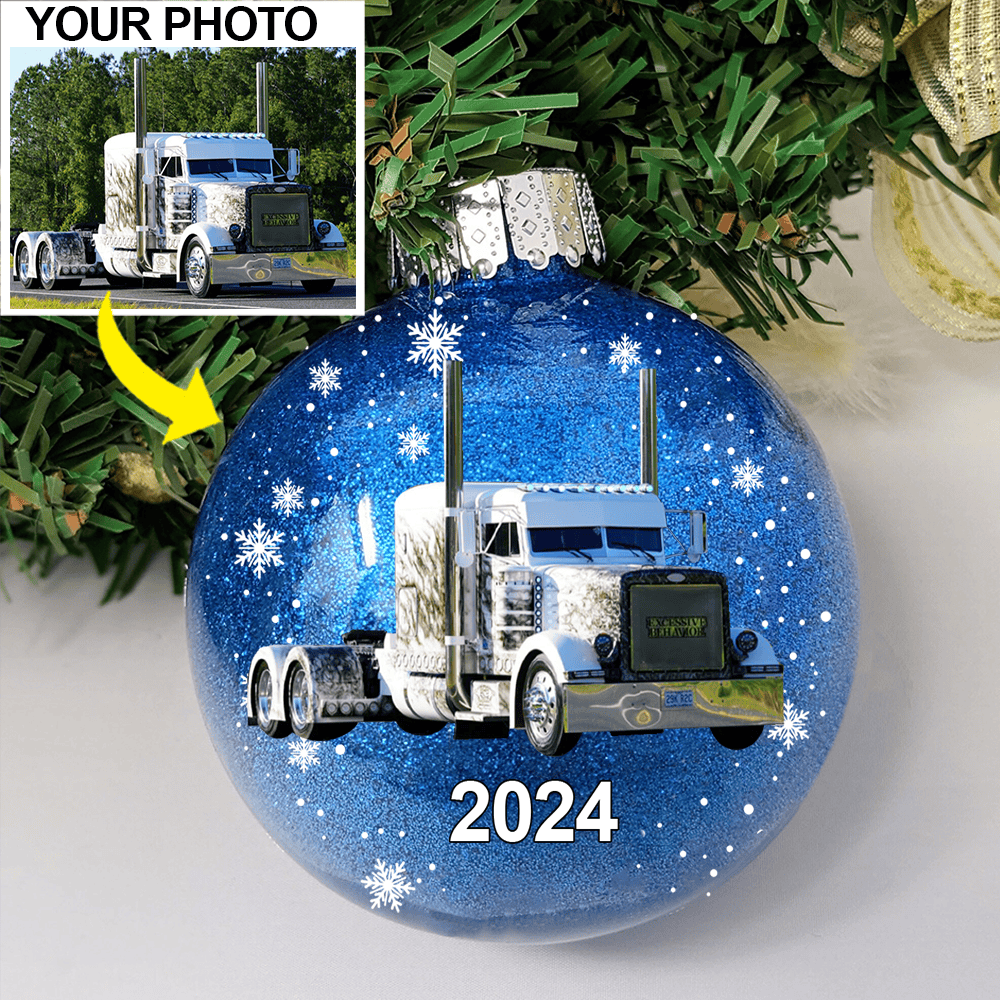 Personalized Photo Trucker Glitter Plastic Ornament, Big Truck Big Rig ...