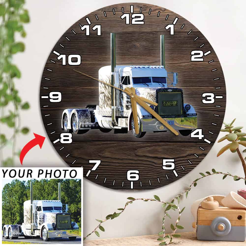 Personalized Photo Semi-Truck Wall Clock, 12” Wooden, Trucker home ...