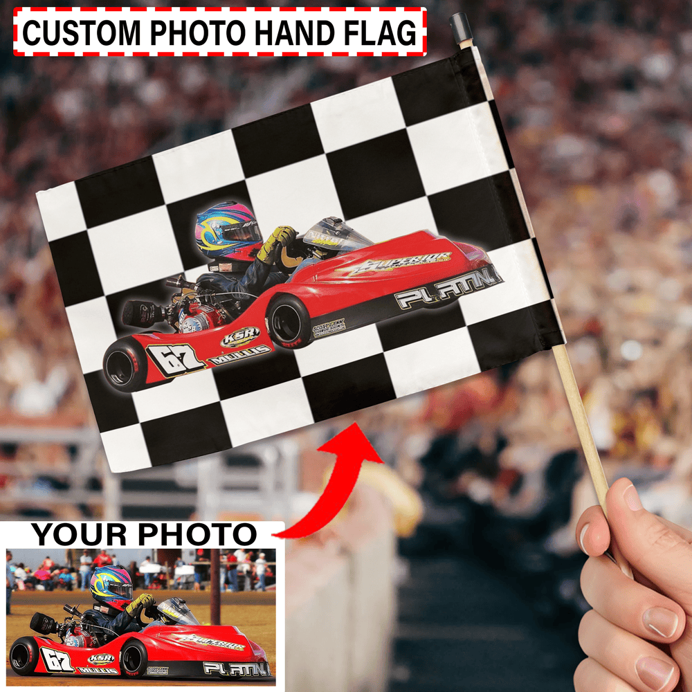 Personalized Photo Dirt Track Racing Checkered Hand Flag, Custom Photo ...