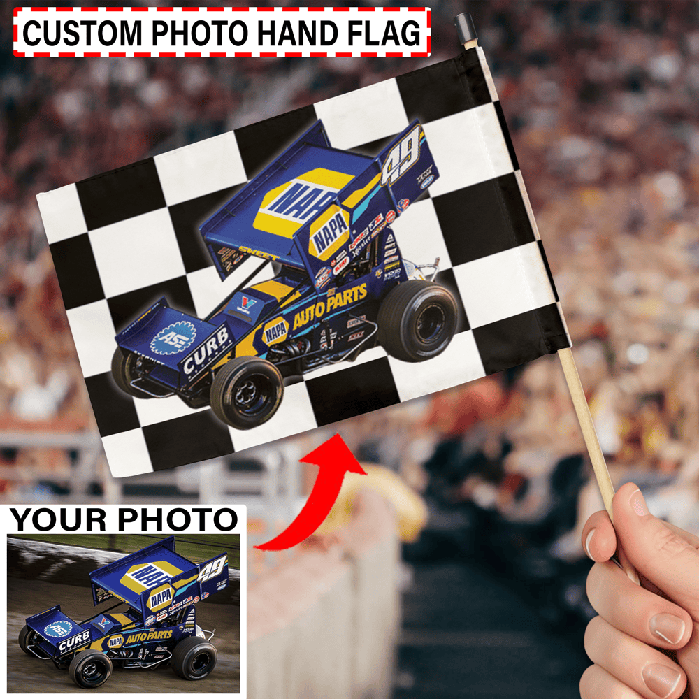 Personalized Photo Dirt Track Racing Checkered Hand Flag, Custom Photo ...