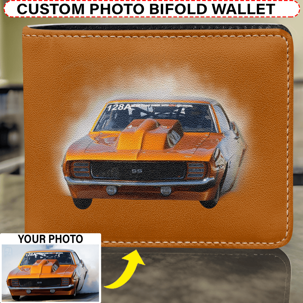 Drag Racing Personalized Leather Men Bifold Wallet, Custom Photo Drag ...