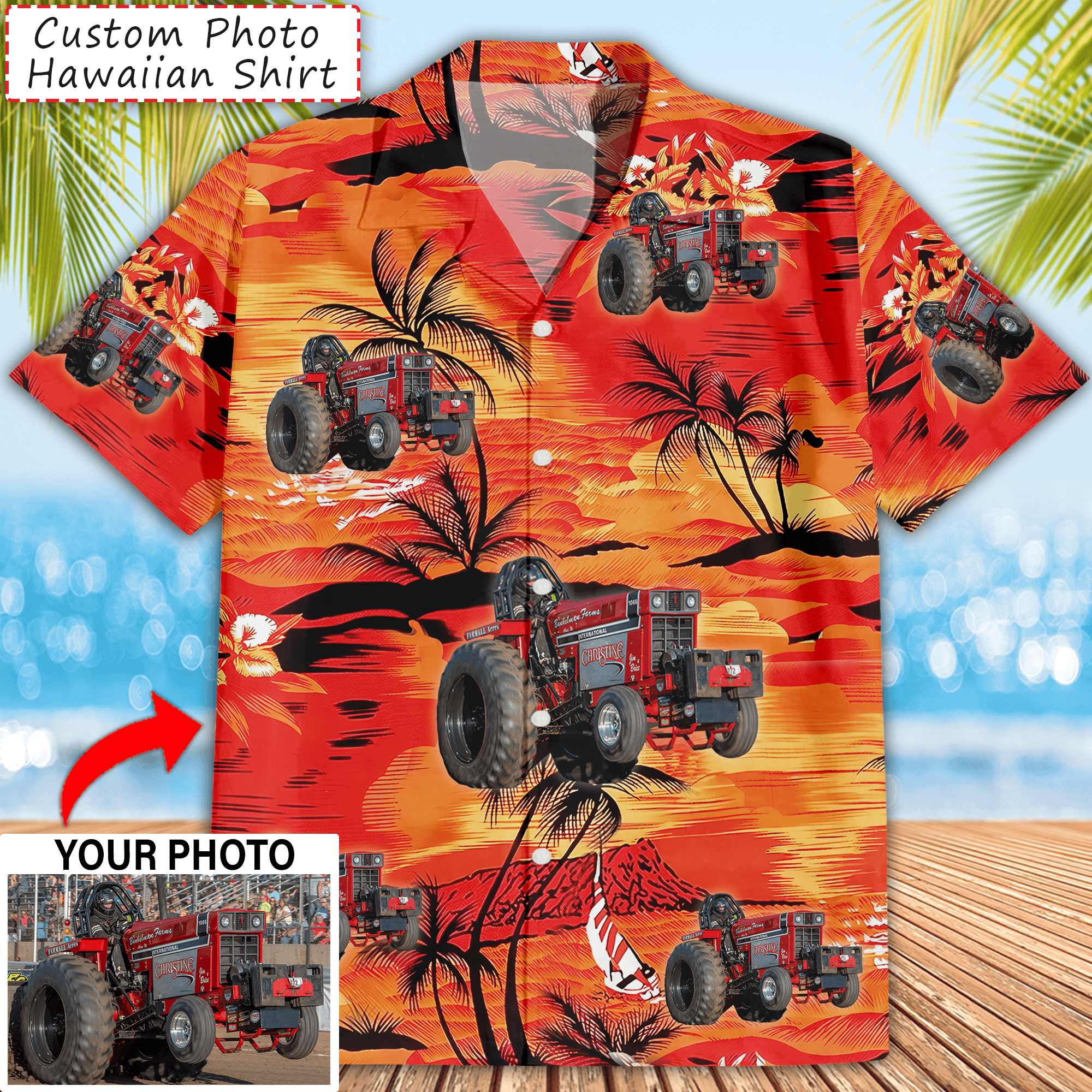 Tractor Pulling Personalized Hawaiian Shirt, custom photo Tractor ...