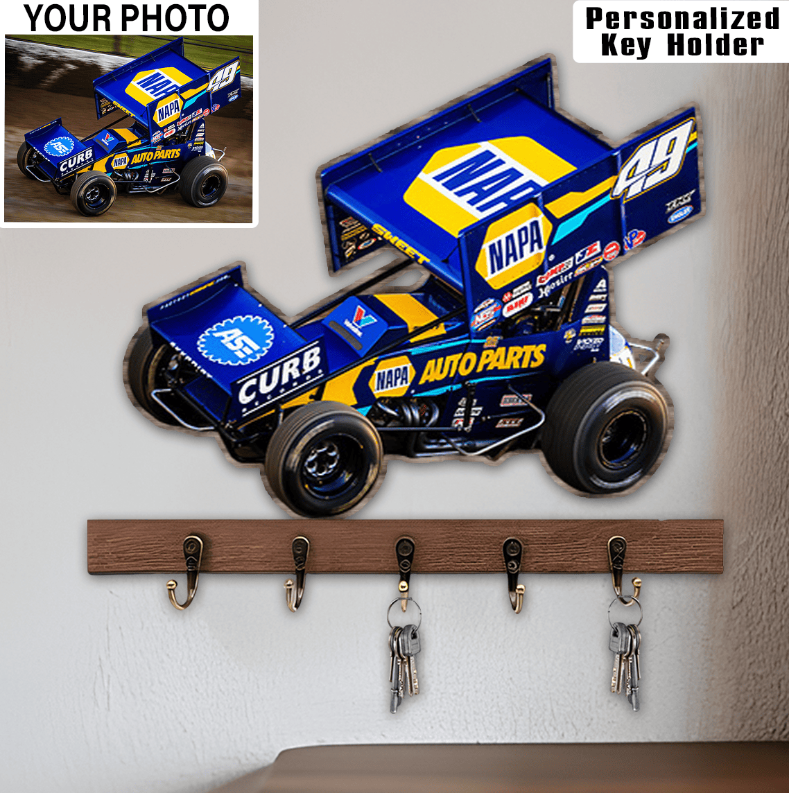 Personalized Dirt Track Racing Custom Photo Wooden Key Holder, Funny ...